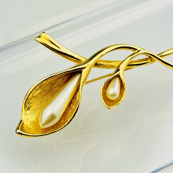 Jewelry | Vintage Piscitelli Large 375 Figural Calla Lily Glass Pearl ...